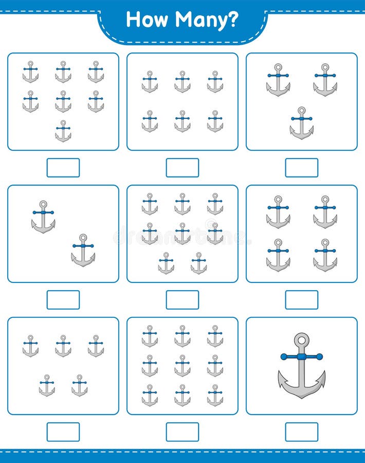 Counting Game, How Many Anchor. Educational Children Game, Printable ...