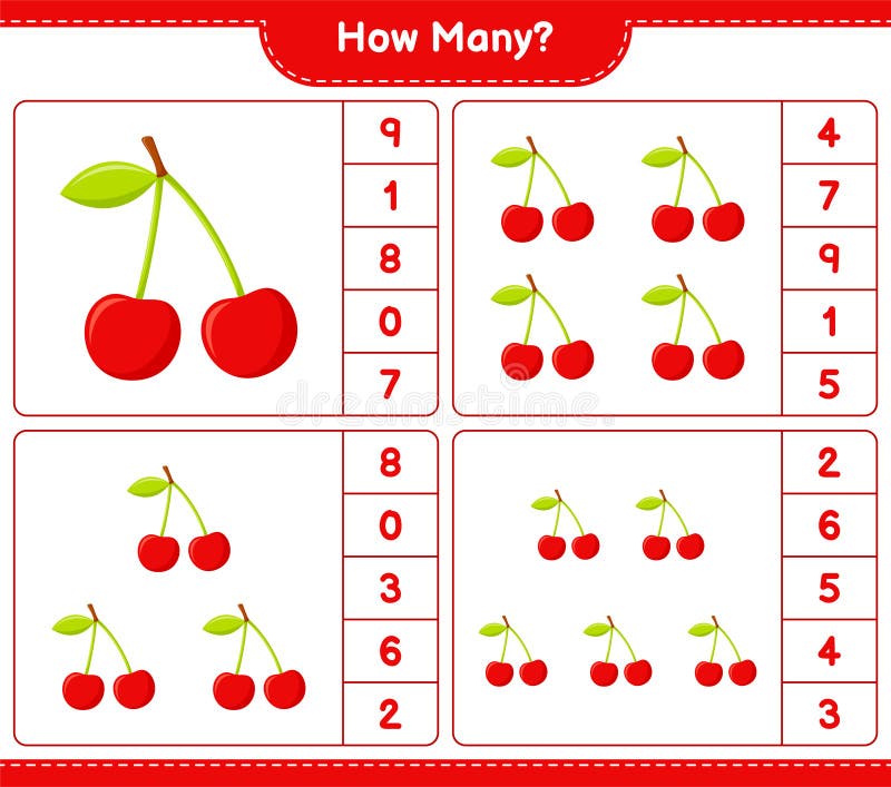 Counting Game, How Many Cherry. Educational Children Game, Printable ...