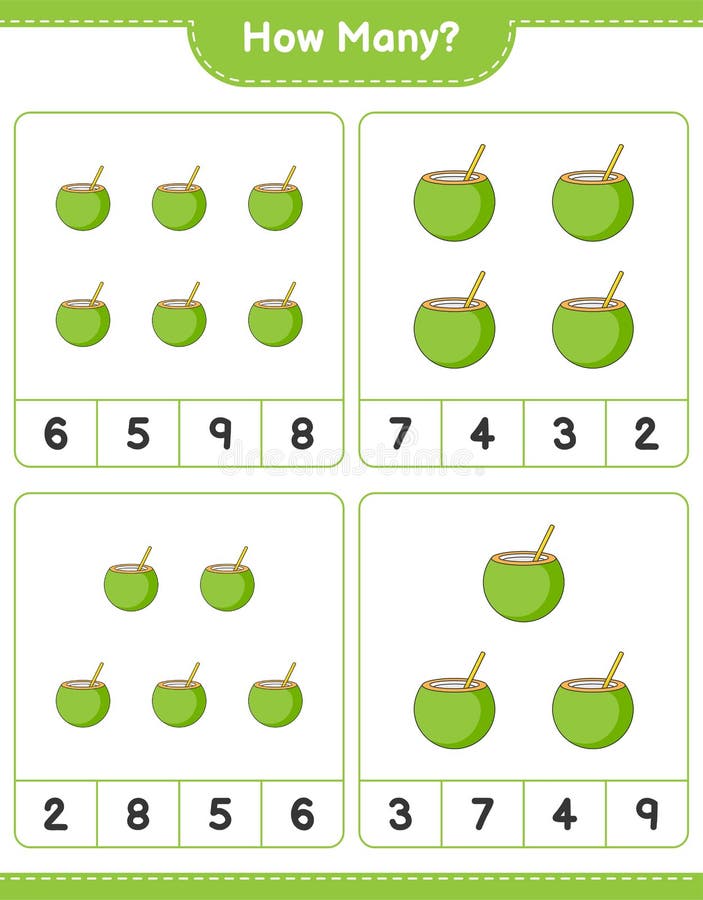 Counting Game, How Many Coconut. Educational Children Game, Printable ...