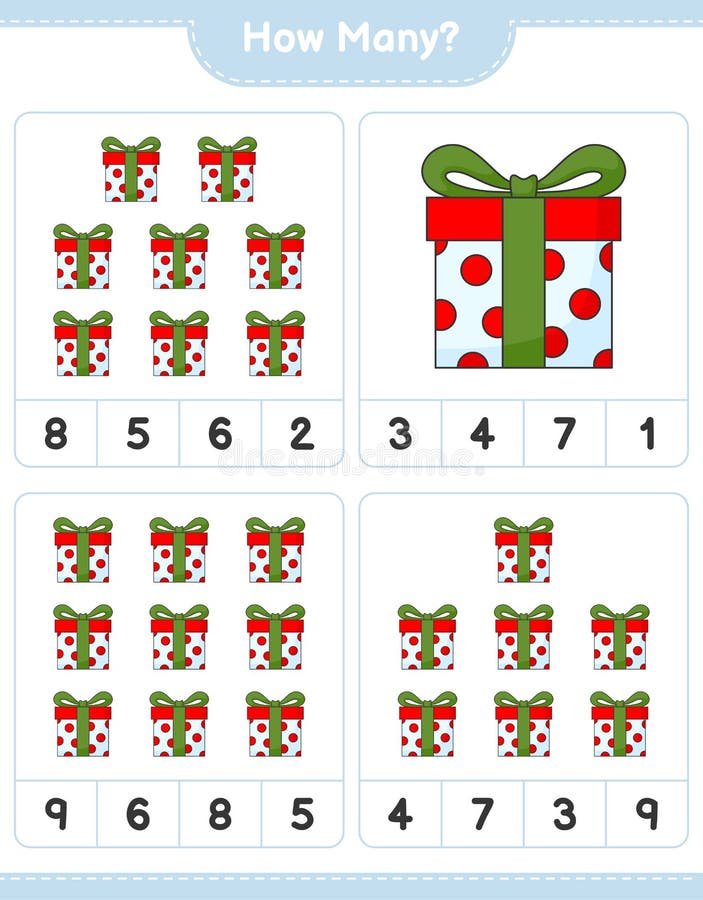 Counting Game, How Many Gift Box. Educational Children Game, Printable ...