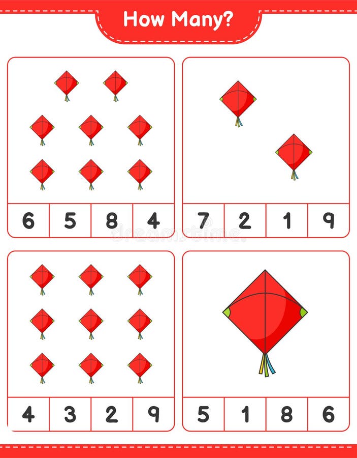 Counting Game, How Many Kite. Educational Children Game, Printable ...