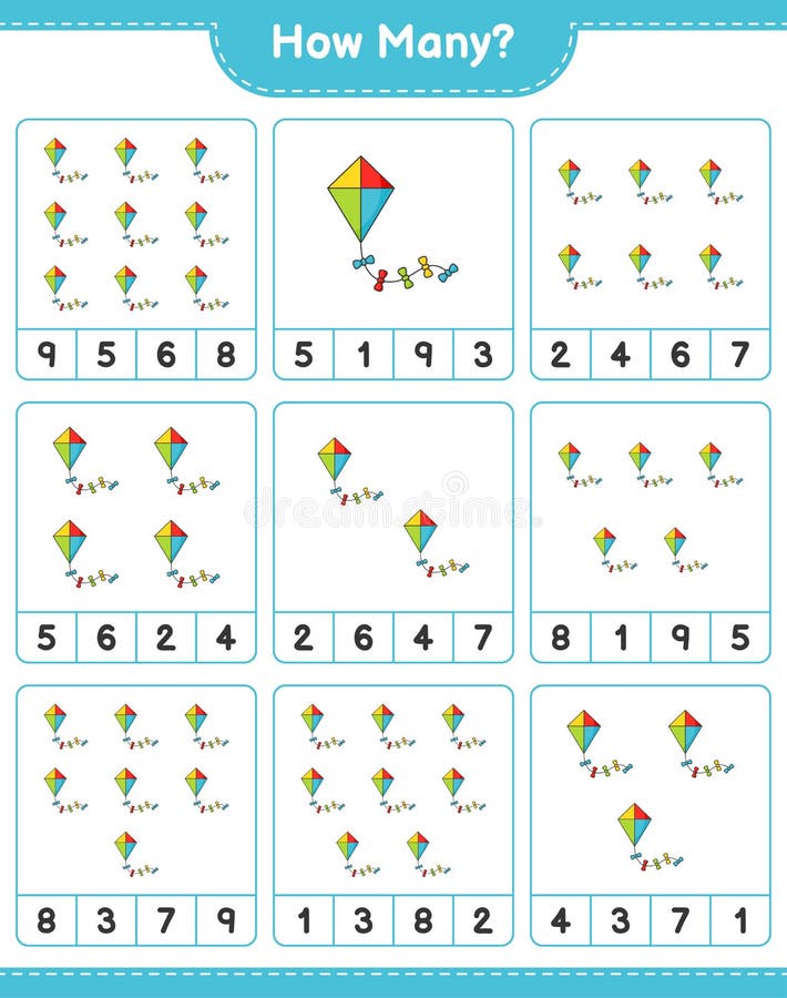 Counting Game, How Many Kite. Educational Children Game, Printable ...