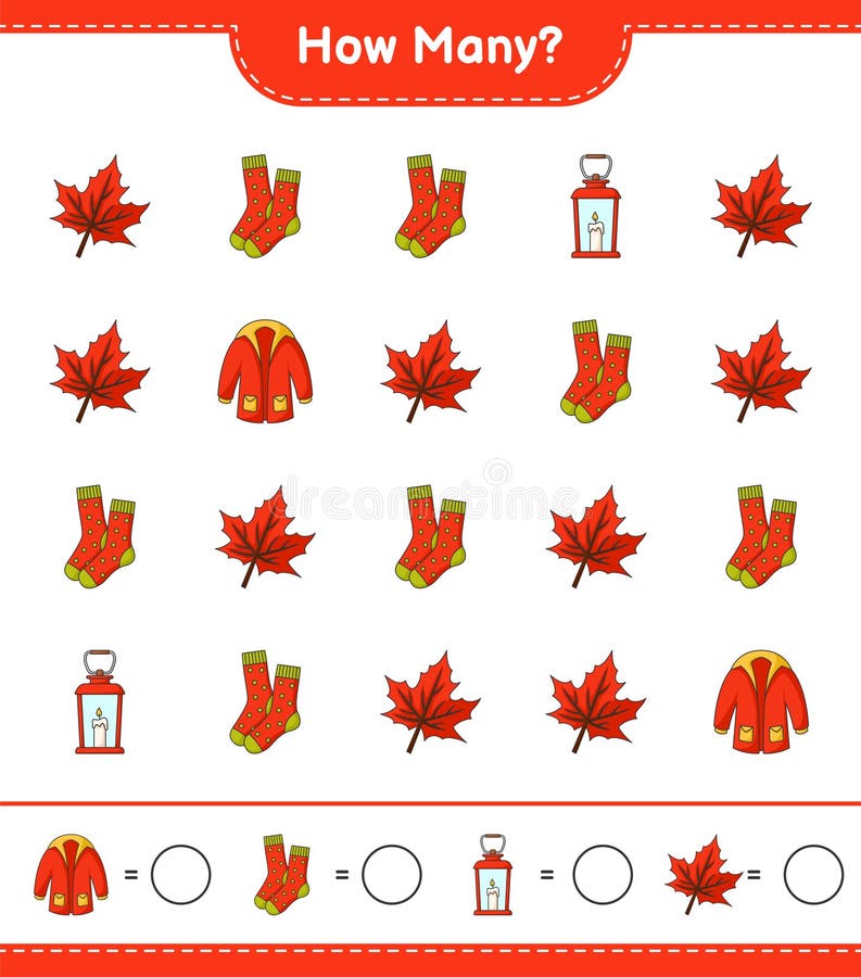Counting Game, How Many Lantern, Socks, Warm Clothes, and Maple Leaf ...