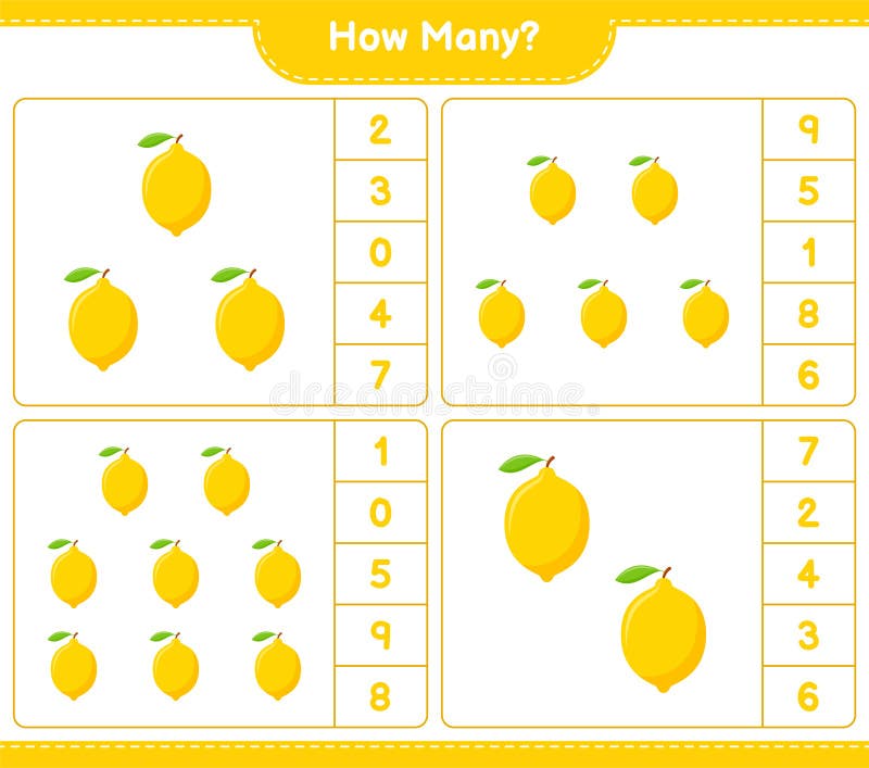 Counting Game, How Many Lemon. Educational Children Game, Printable ...