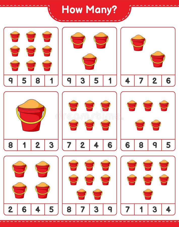 Counting Game, How Many Sand Bucket. Educational Children Game ...