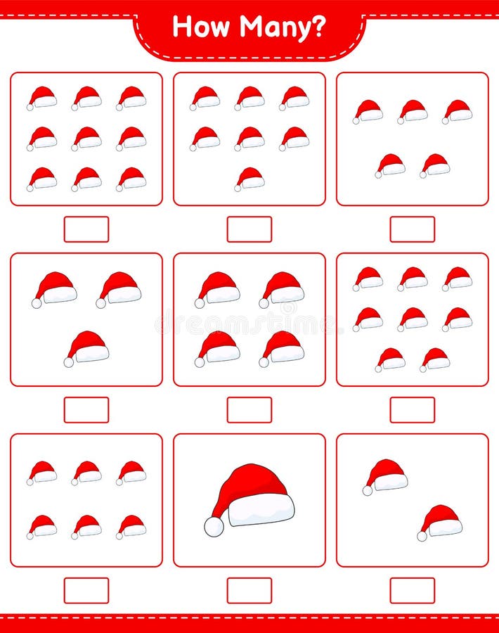 Counting Game, How Many Santa Hat. Educational Children Game, Printable ...