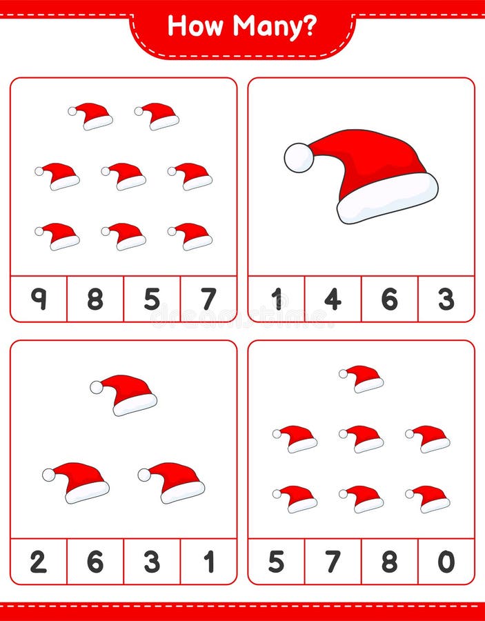Counting Game, How Many Santa Hat. Educational Children Game, Printable ...