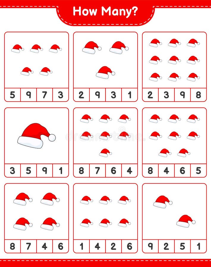 Counting Game, How Many Santa Hat. Educational Children Game, Printable ...