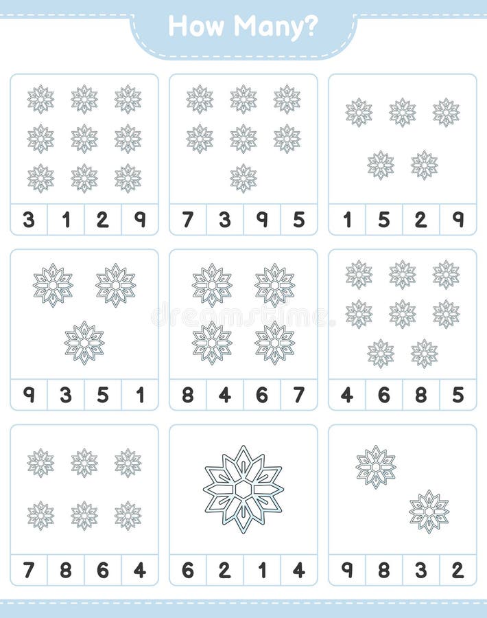 Counting Game, How Many Snowflake. Educational Children Game, Printable ...