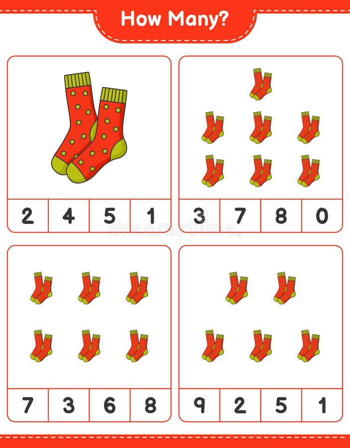 Counting Game, How Many Socks. Educational Children Game, Printable ...