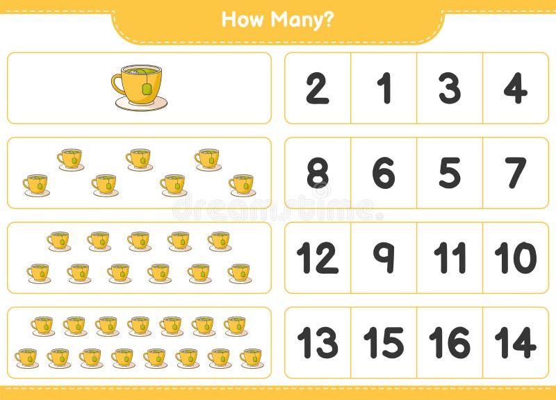 Counting Game, How Many Tea Cup. Educational Children Game, Printable ...