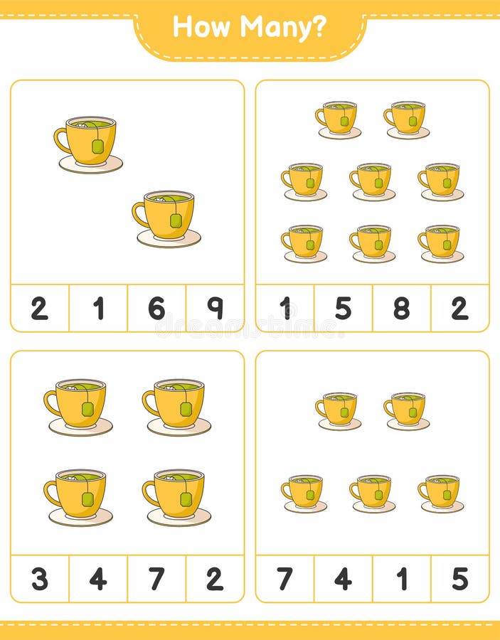 Counting Game, How Many Tea Cup. Educational Children Game, Printable ...