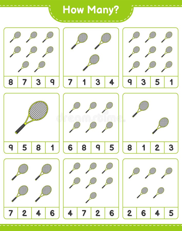Counting Game, How Many Tennis Racket. Educational Children Game ...