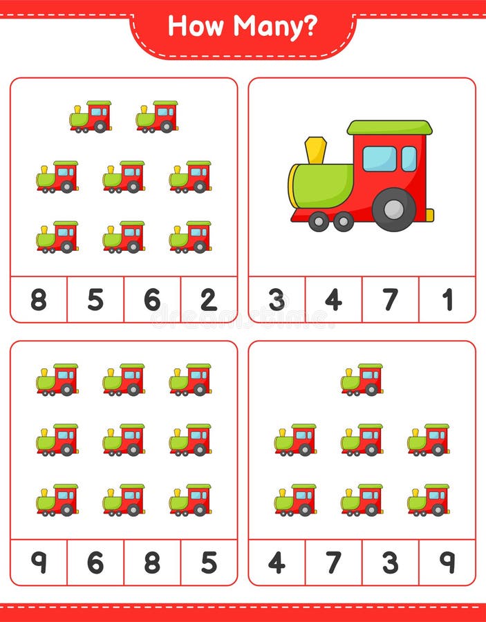 Counting Game, How Many Train. Educational Children Game, Printable ...