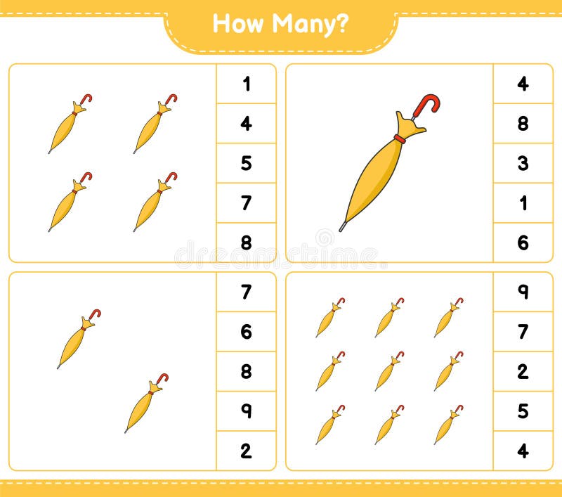 Counting Game, How Many Umbrella. Educational Children Game, Printable ...