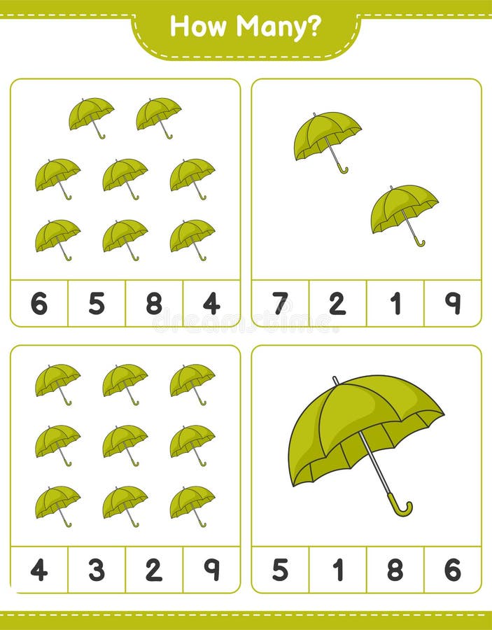 Counting Game, How Many Umbrella. Educational Children Game, Printable ...