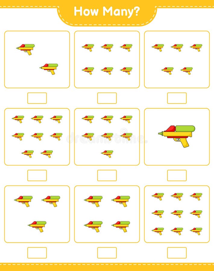 Counting Game, How Many Water Gun. Educational Children Game, Printable ...