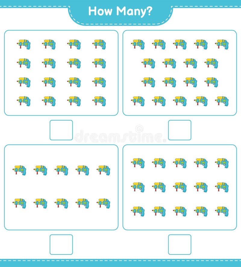 Counting Game, How Many Water Gun. Educational Children Game, Printable ...