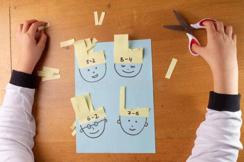 Preschooler Mathematics Activity, Kids Hands Cut Paper with ... Preschooler Mathematics Activity, Kids Hands Cut Paper with ...
