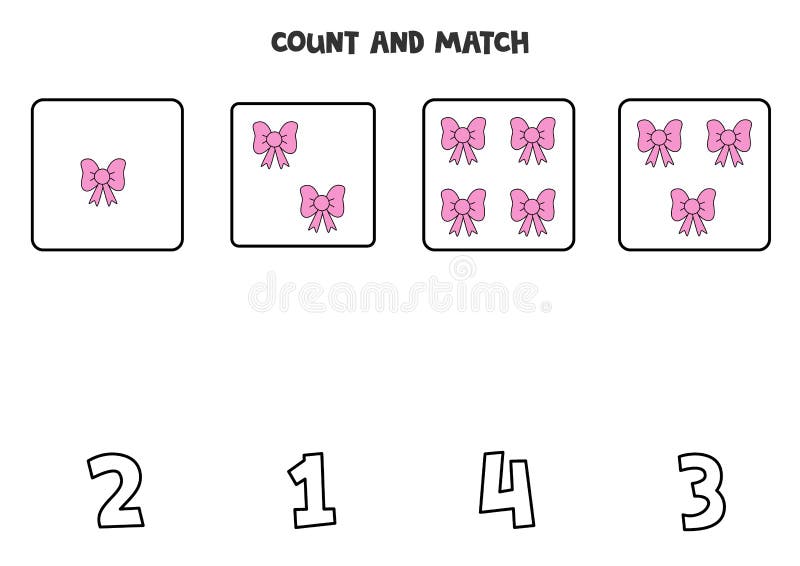 Counting Game with Pink Bows. Math Worksheet. Stock Vector ...