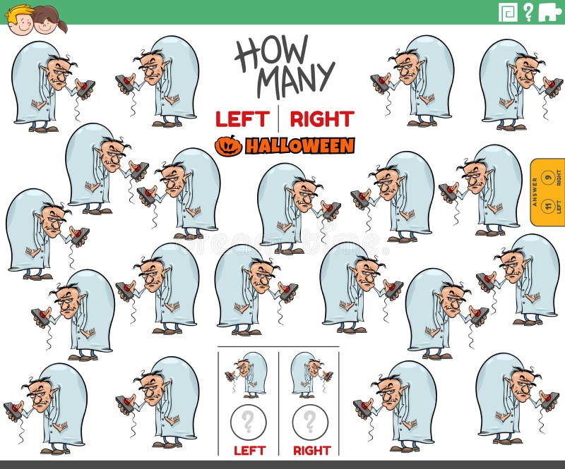 Counting Left and Right Pictures of Cartoon Evil Scientist Stock Vector ...