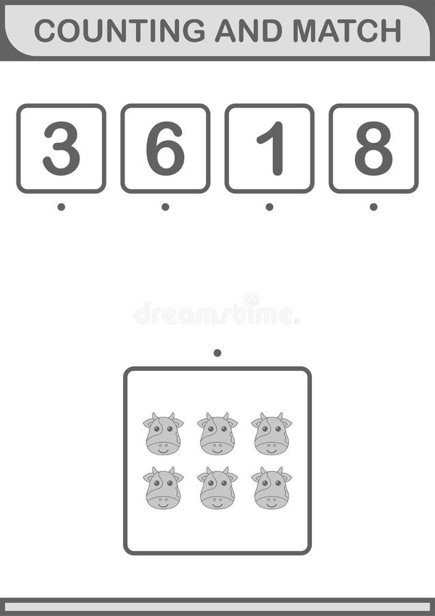 Counting and Match Cow Face. Worksheet for Kids Stock Vector ...
