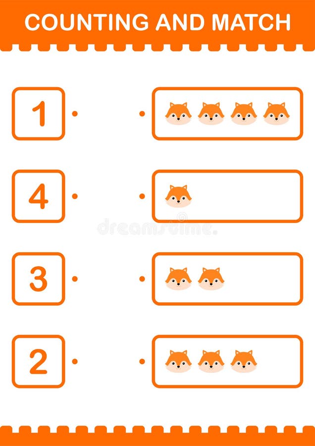 Counting and Match Fox Face. Worksheet for Kids Stock Vector ...