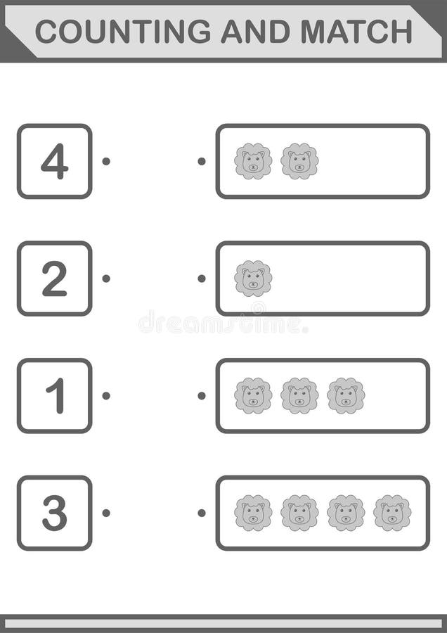 Counting and Match Lion Face. Worksheet for Kids Stock Vector ...