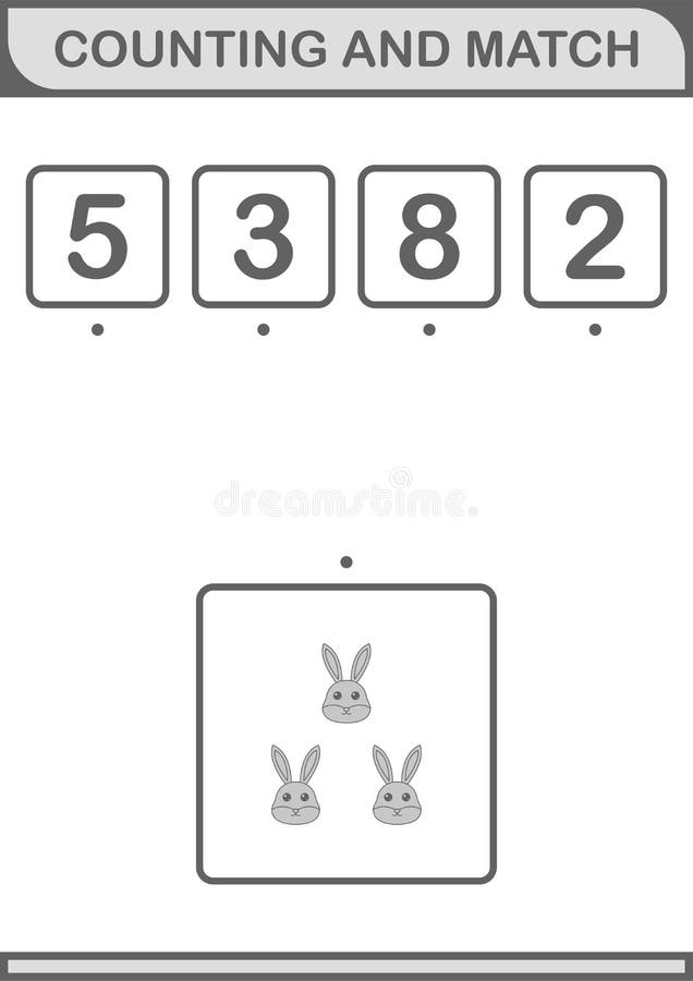 Counting and Match Rabbit Face. Worksheet for Kids Stock Vector ...