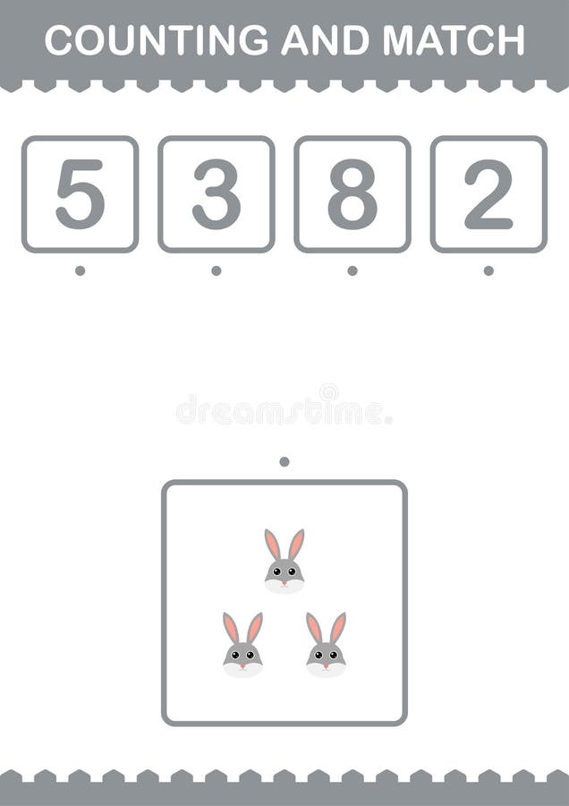 Counting and Match Rabbit Face. Worksheet for Kids Stock Vector ...