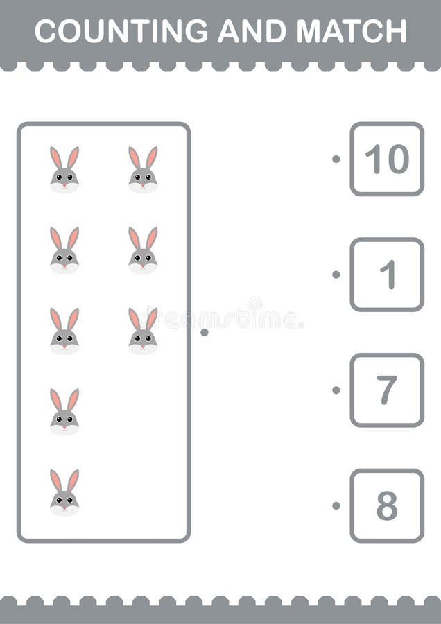 Counting and Match Rabbit Face. Worksheet for Kids Stock Vector ...