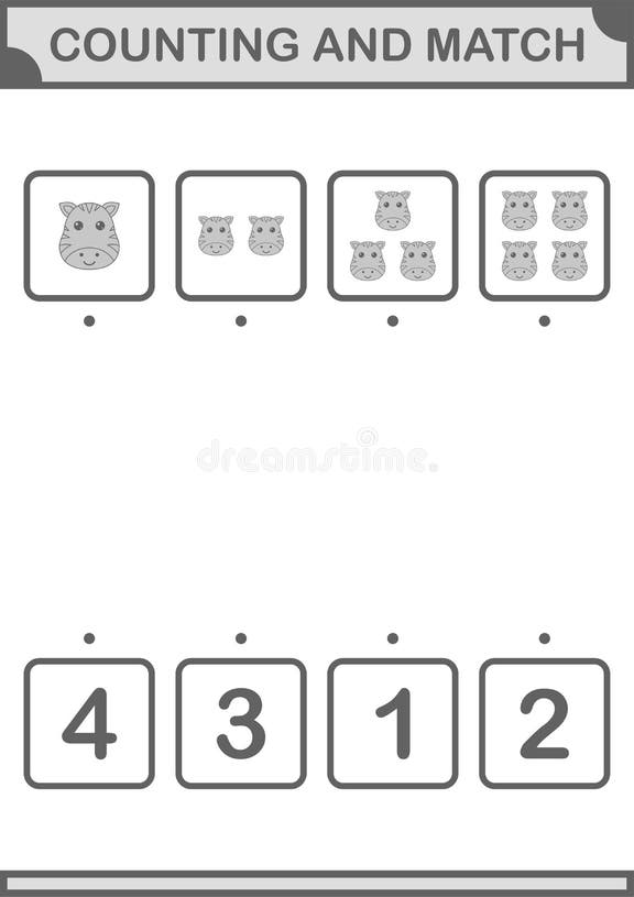 Counting and Match Zebra Face. Worksheet for Kids Stock Vector ...