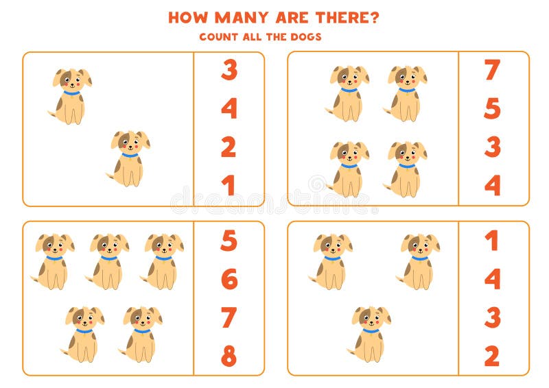 Counting Math Game with Cute Dogs Stock Vector - Illustration of ...