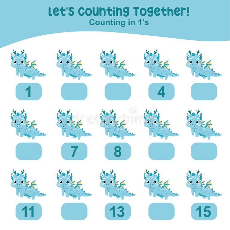 Counting by One S the Cute and Kawaii Baby Dragon Practising Math in ...