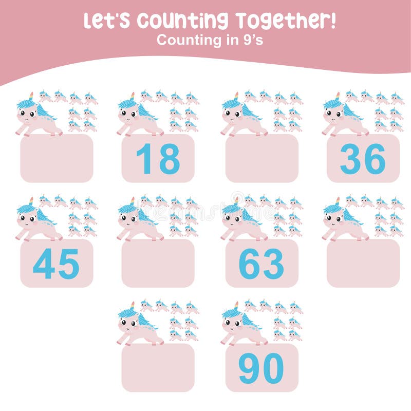 Counting by Nine S the Kawaii Unicorn Practising Math in Multiple of 9s ...