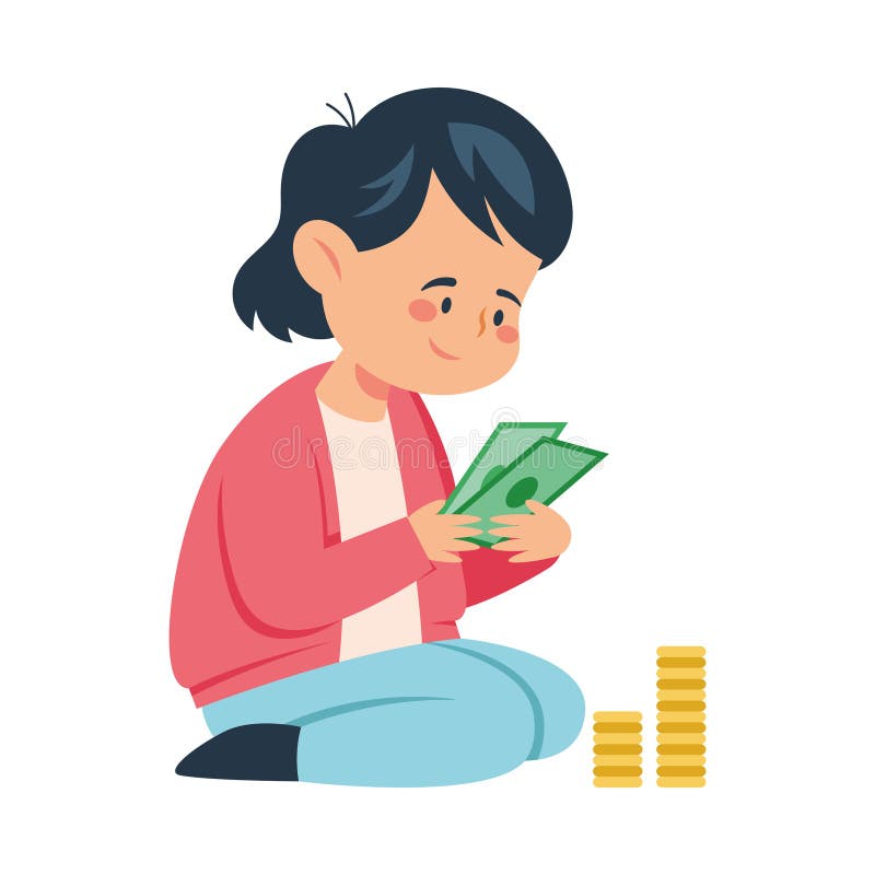 Counting money child stock illustration. Illustration of cash - 366171682