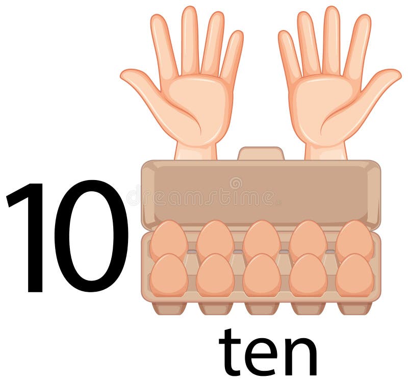Counting Number Ten with Hand Gesture and Eggs in Carton Stock ...