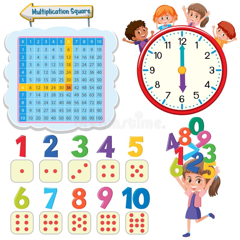 Counting Number 0 To 9 and Math Symbols Stock Vector - Illustration of ...