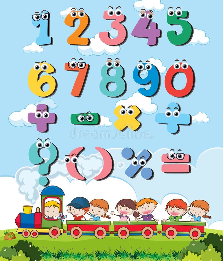 Counting Number 0 To 9 and Math Symbols for Kids Stock Vector ...