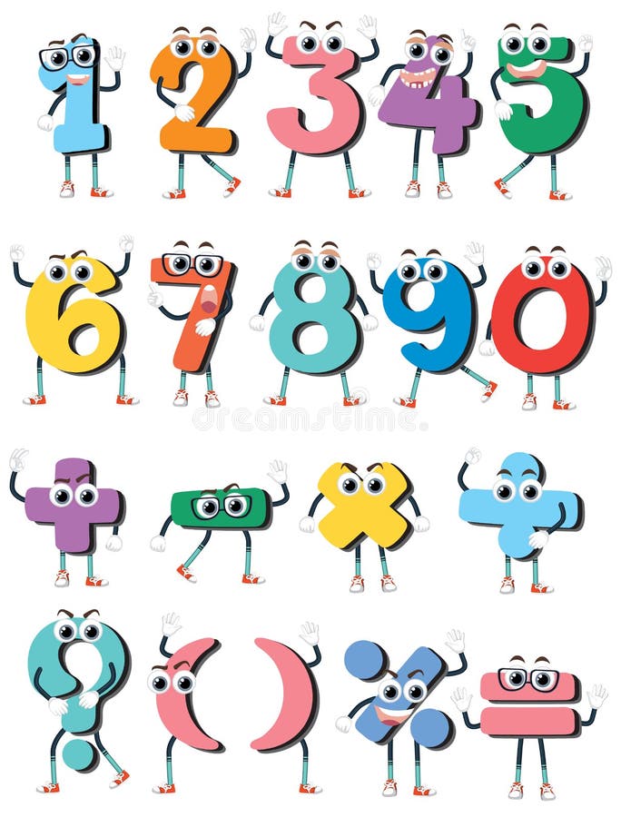 Counting Number 0 To 9 and Math Symbols for Kids Stock Vector ...