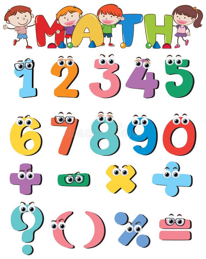 Counting Number 0 To 9 and Math Symbols for Kids Stock Vector ...