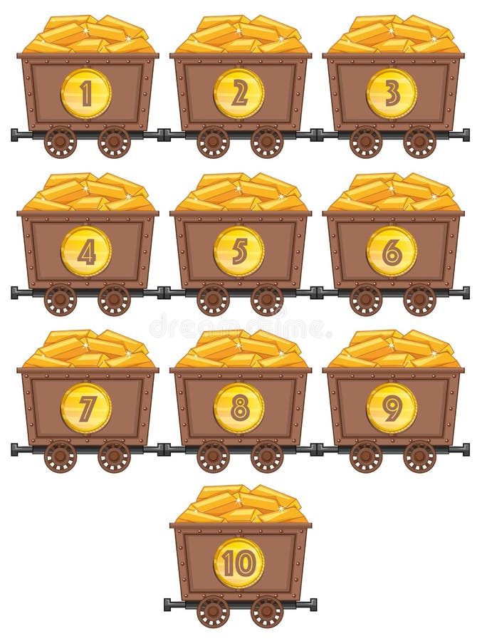 Counting Numbers with Gold in Mining Carts Stock Vector - Illustration ...