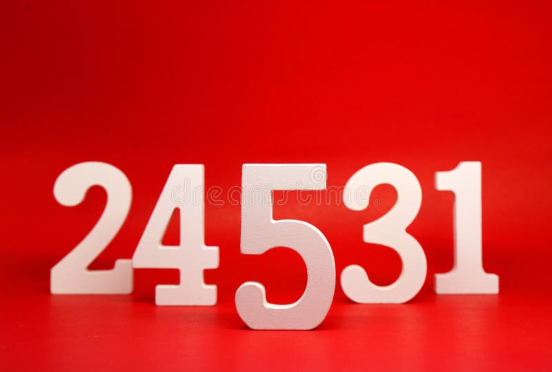 Counting Numbers 1 2 3 4 5 White Number Wooden on Red Background with ...
