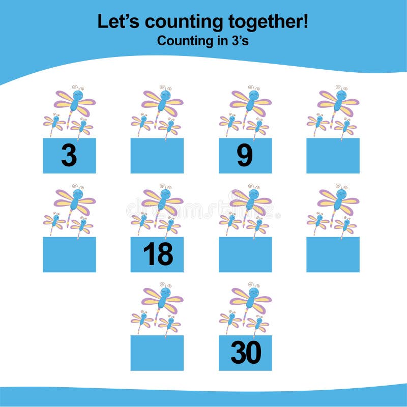 Counting in 3 S. Educational Printable Math Worksheet Stock ...