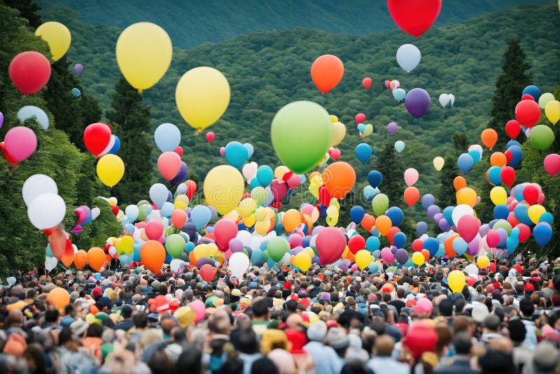 Countless Balloons are Released among the Crowd Stock Illustration ...