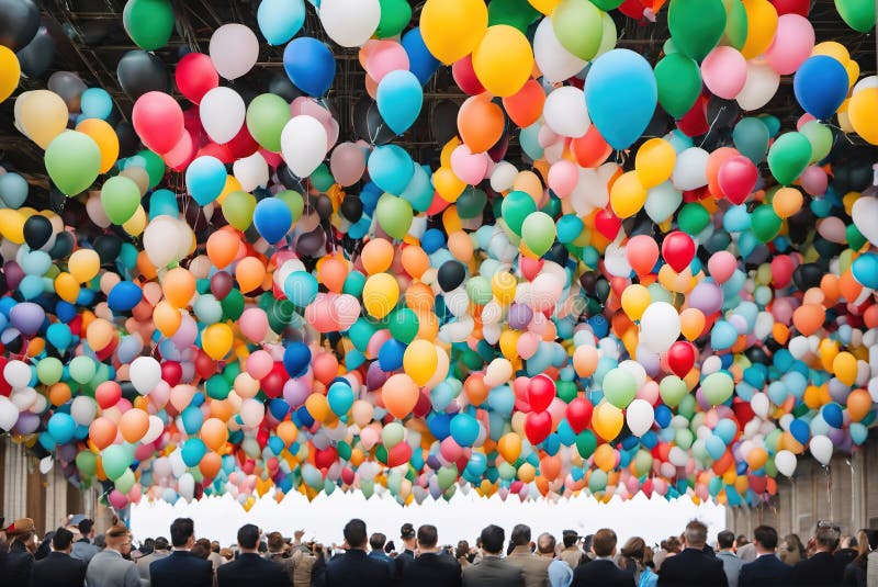 Countless Balloons are Released among the Crowd Stock Illustration ...