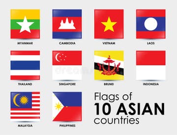 Countries of Asian Vector Illustration. Square Shape Flags Stock Vector ...