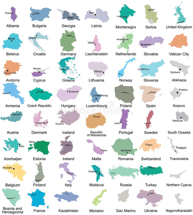 Countries of Europe Isolated Vector Contour Icons Stock Vector ...