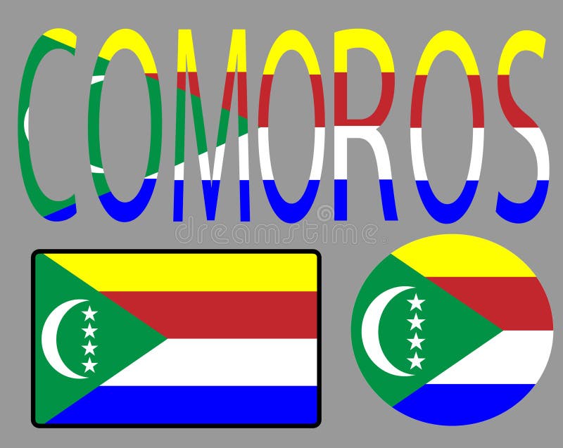 Comoros Flag in Shapes and Text Vector Art Drawing Stock Illustration ...