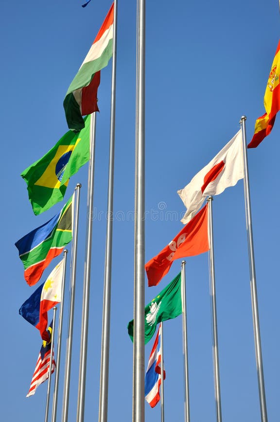 Countries flags flying stock image. Image of develop - 17690155